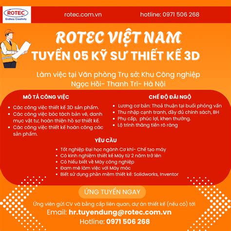Rotec Việt Nam Tuyển Dụng Kỹ Sư Thiết Kế 3d Ngành Cơ Khí Chế Tạo Máy