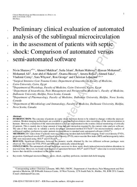 Pdf Preliminary Clinical Evaluation Of Automated Analysis Of The