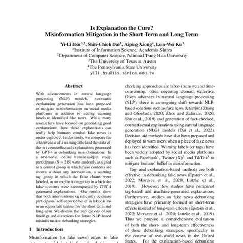Is Explanation The Cure Misinformation Mitigation In The Short Term And Long Term Acl Anthology
