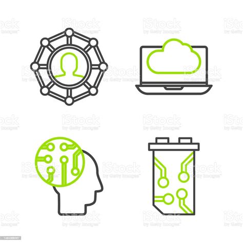라인 비디오 그래픽 카드 인간의 두뇌를 디지털 회로 기판 클라우드 기술 데이터 전송 및 저장 및 프로젝트 팀 기본 아이콘으로