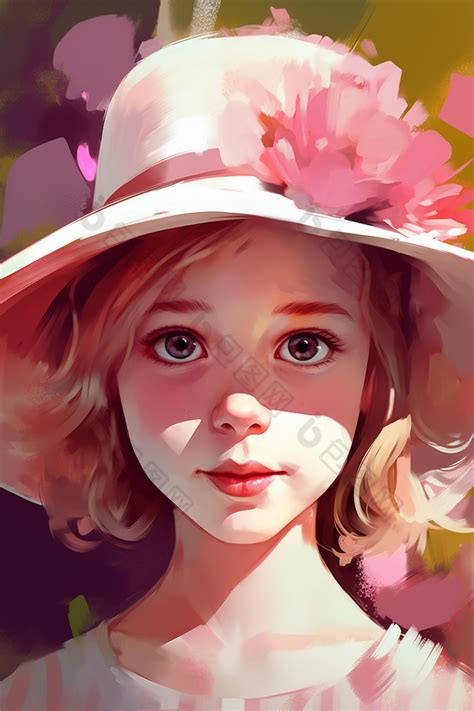 粉白花朵女孩插画图片 包图网