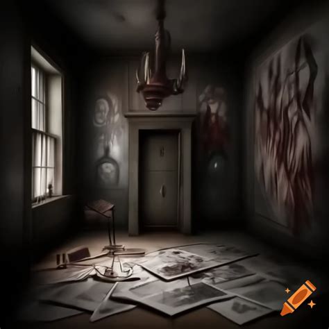 A Realistic Image Of An Empty Padded Room With A Bed And Drawings On