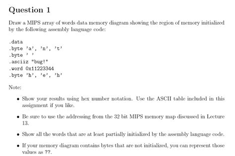 Solved Question 1 Draw A Mips Array Of Words Data Memory