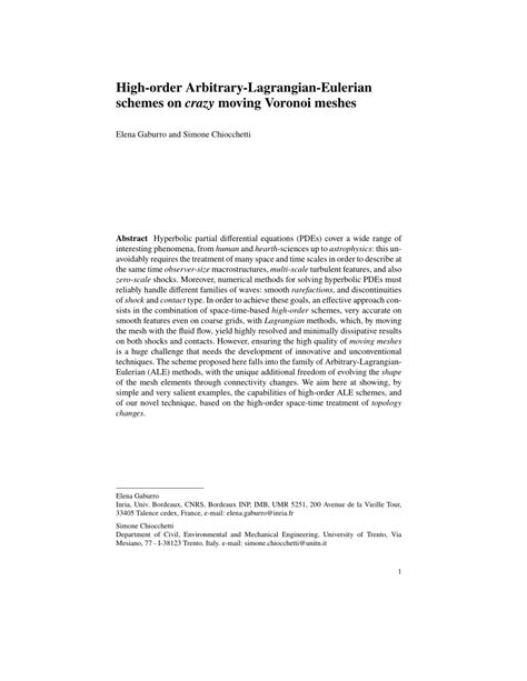 Pdf High Order Arbitrary Lagrangian Eulerian Schemes On Crazy Moving Voronoi Meshes