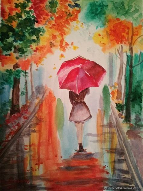 Осень девушка с зонтом рисунок Zefirka Club фото и картинки