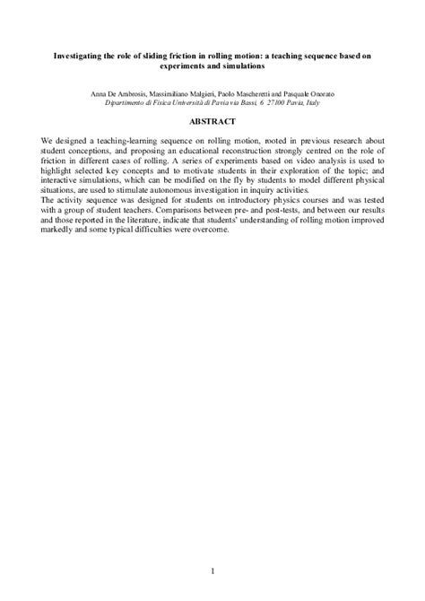 Pdf Investigating The Role Of Sliding Friction In Rolling Motion A Teaching Sequence Based On
