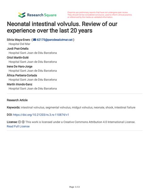 Pdf Neonatal Intestinal Volvulus Review Of Our Experience Over The