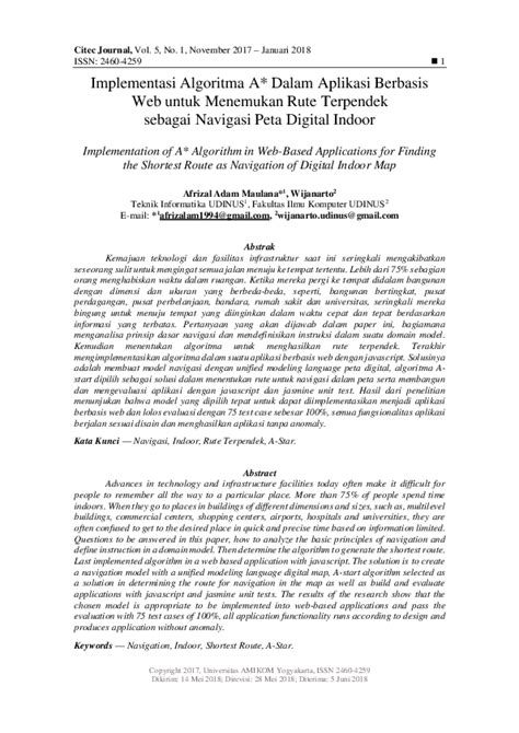 Pdf Implementasi Algoritma A Dalam Aplikasi Berbasis Web Untuk