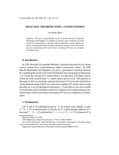 Pdf Selection Theorems With N Connectedness