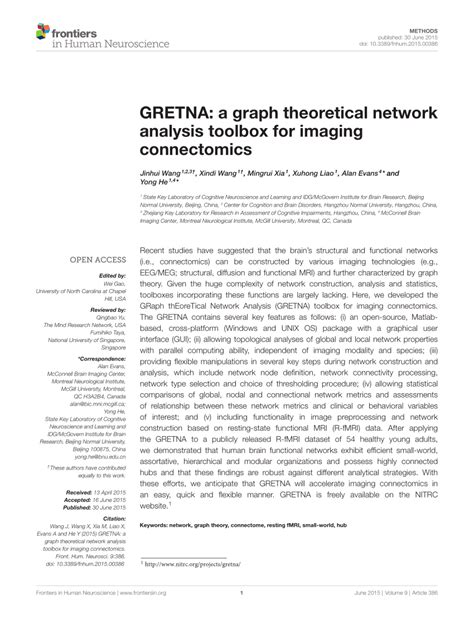 Pdf Gretna A Graph Theoretical Network Analysis Toolbox For Imaging Connectomics