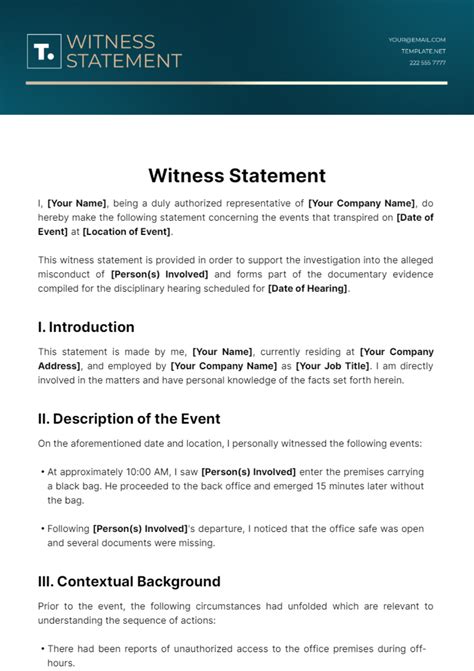 Free Witness Statement Template To Edit Online