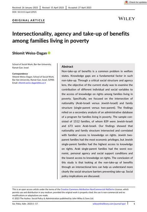 Pdf Intersectionality Agency And Take Up Of Benefits Among Families