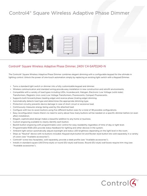 Control4 Square Wirless Adaptive Phase Dimmer Pdf Compact