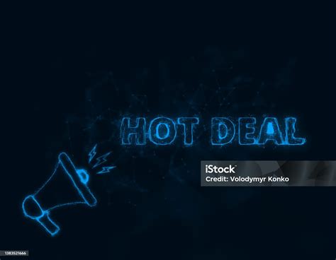 텍스트 핫 딜메가폰 배너 블루 빛나는 점과 라인의 플렉서스 스타일 추상 일러스트레이션 개념에 대한 스톡 벡터 아트 및 기타 이미지 개념 계약서 광고 Istock