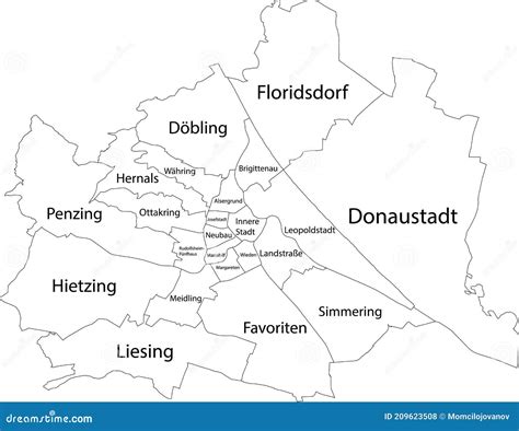 Weiße Karte Bezirke Von Wien Österreich Vektor Abbildung Illustration