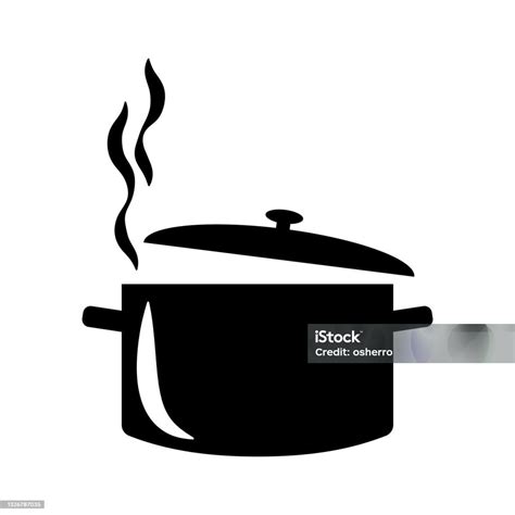 냄비 검은 아이콘을 요리 오픈 뚜껑 기호와 뜨거운 끓는 식사 냄비 흰색 배경에서 격리된 벡터 그림입니다 팬 주방용구에 대한 스톡 벡터 아트 및 기타 이미지 Istock