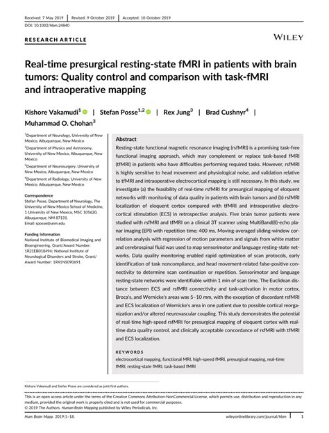 Pdf Real Time Presurgical Resting State Fmri In Patients With Brain Tumors Quality Control