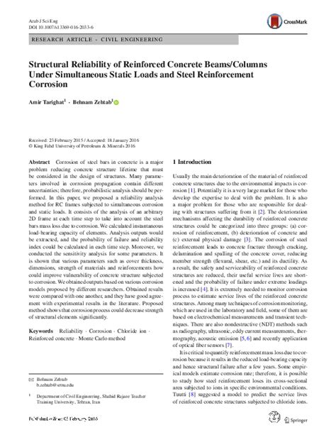 Pdf Structural Reliability Of Reinforced Concrete Beams Columns Under Simultaneous Static