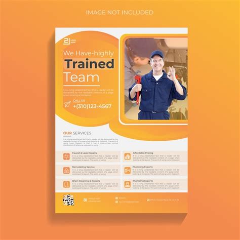 창의적인 배관 서비스 전단지 전단지 및 광고지 디자인 프리미엄 벡터