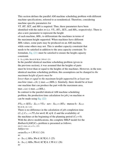 A Mixed Integer Linear Programming Model For Parallel Additive Manufacturing Machine Scheduling