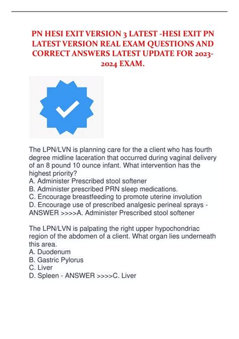 PN HESI EXIT VERSION LATEST HESI EXIT PN LATEST VERSION REAL EXAM QUESTIONS AND CORRECT