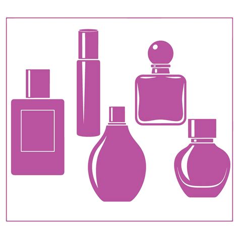 Five Purple Perfume Bottles In Different Shapes And Sizes For Cosmetic
