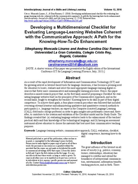 Pdf Developing A Multidimensional Checklist For Evaluating Language Learning Websites Coherent