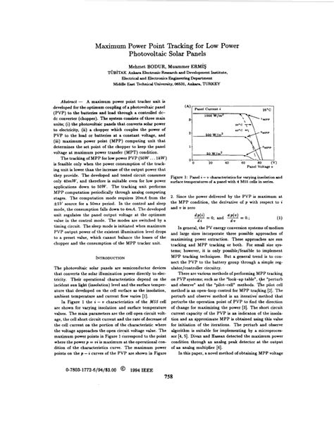Pdf Maximum Power Point Tracking For Low Power Photovoltaic Solar Panels