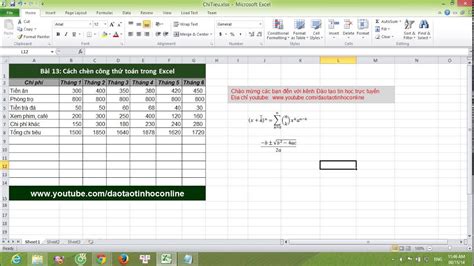 Hướng Dẫn Sử Dụng Excel Cơ Bản Cách Chèn Công Thức Toán Youtube