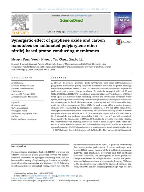 Pdf Synergistic Effect Of Graphene Oxide And Carbon Nanotubes On Sulfonated Poly Arylene Ether