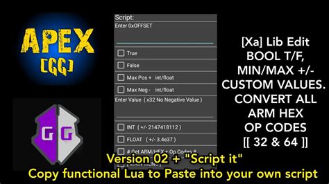 V2 Lua Script Hex Patching Arm64 Op Codes Bool Custom Val Convert