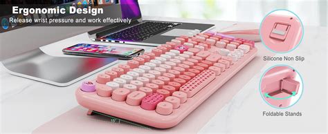 Amazon Com Wireless Keyboard And Mouse Combo Round Keys Full Size Cute Colorful Pink