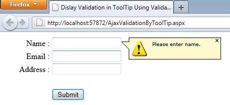 Display Validation In ToolTip Using ValidatorCalloutExtender In Asp Net