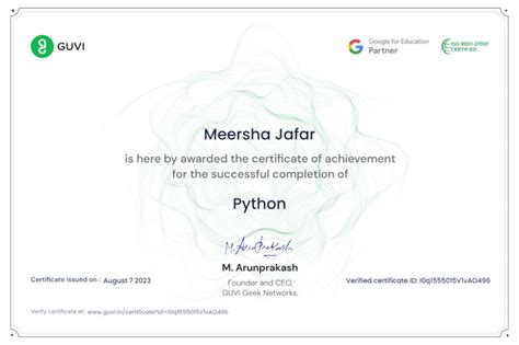 Meersha Jafar On Linkedin Ive Successfully Completed My Python Course In Guvi 🙂 Link