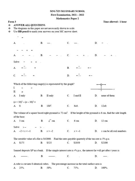 Root Sy Pastpaper Bin Files 2021 F3 Maths Exam1 Paper2 Question Paper
