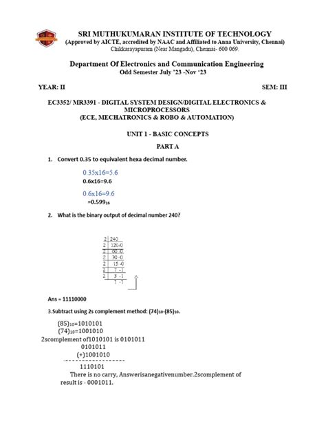 Ec3352 Dsd Unit I Pdf Mathematics Mathematical Logic