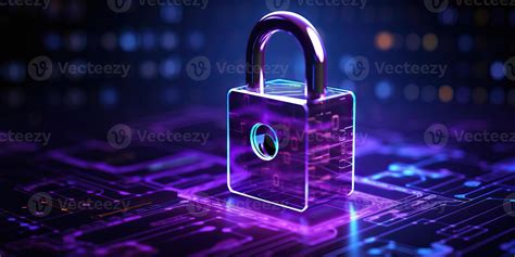 Ai Generated Digital Padlock For Computing System On Dark Purple Blue Background Cyber Security