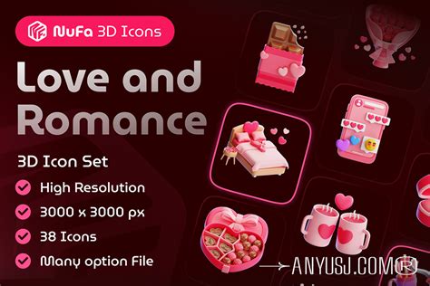 38款3d情人节七夕浪漫爱情玫瑰爱心icon图标插画png免抠元素模型套装love And Romance 3d Icon Set 第6122期 安鱼设计资源丨优质平面设计资源共享站