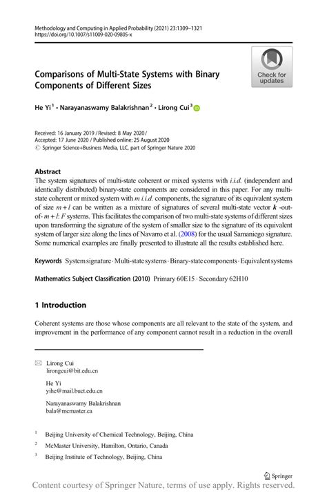 Comparisons Of Multi State Systems With Binary Components Of Different Sizes Request Pdf