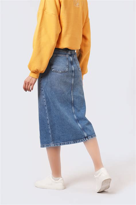 دامن جین بلند ساده زنانه فروشگاه اینترنتی بادی اسپینر