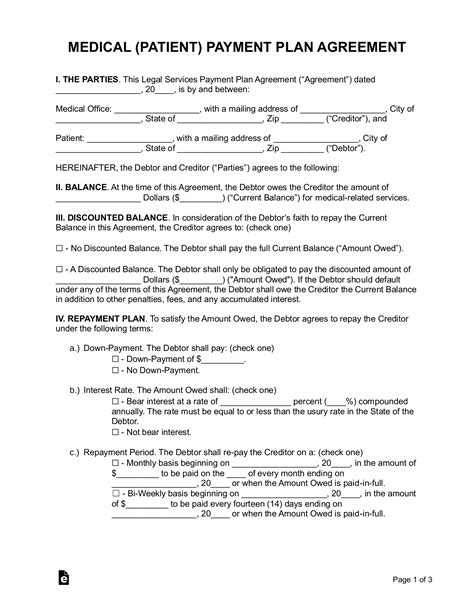 Free Medical Patient Payment Plan Agreement Pdf Word Eforms