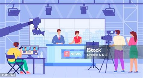 방송 기자 스튜디오 Tv 뉴스 캐스터 미디어 앵커 비디오 번역 속보 쇼 발표자 뉴스 리더 카메라맨 무대 뒤의 Tv 장면 멋진