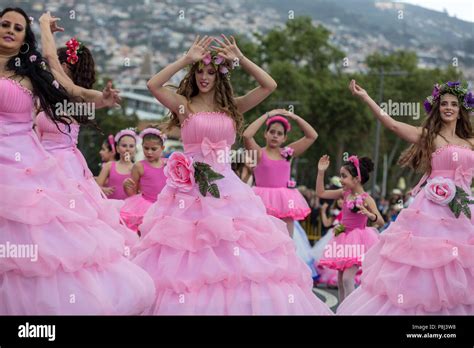 Funchal Madeira Portugal April 22 2018 A Group Of People In Pink