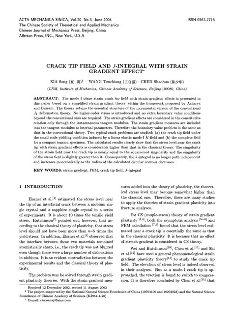 Pdf Crack Tip Field And J Integral With Strain Gradient Effect