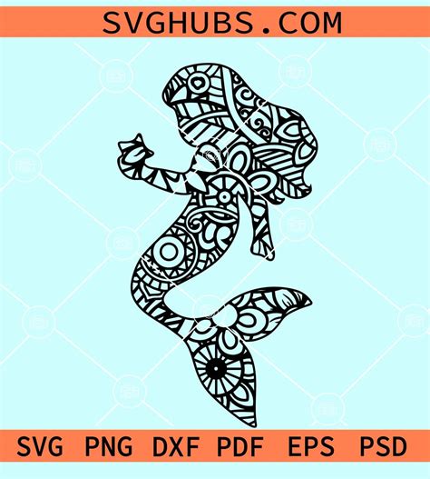Mermaid Mandala Svg Mermaid Svg File Mermaid Zentangle Svg