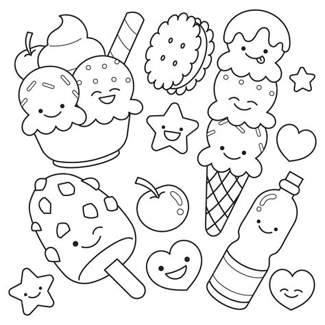 손으로 그린 가와이이 색칠하기 책 그림 프리미엄 벡터