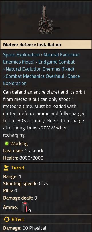 Space Exploration Meteor Defence Installation Not Shooting R Factorio