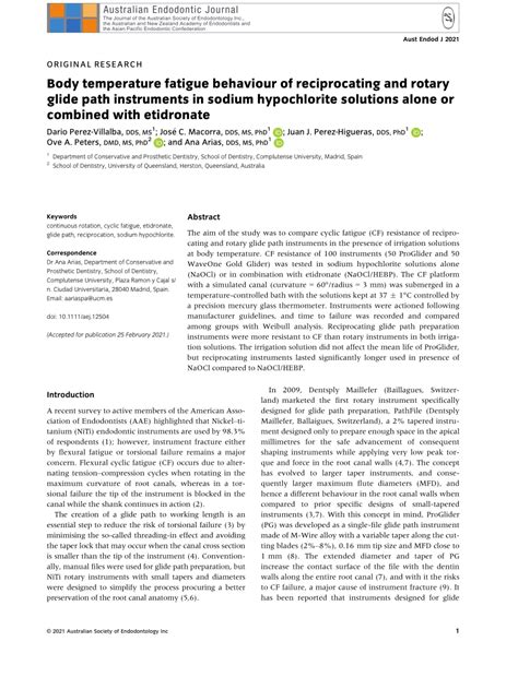 Pdf Body Temperature Fatigue Behaviour Of Reciprocating And Rotary Glide Path Instruments In