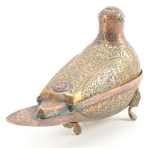 Indo Persian Chase Brass And Copper Bird Form Box Ebth
