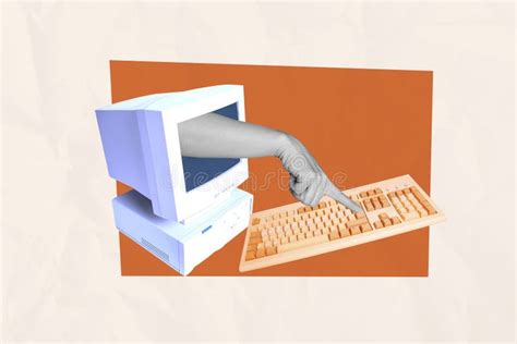 Composite Collage Picture Image Of Computer Monitor Finger Typing Keyboard Weird Freak Bizarre